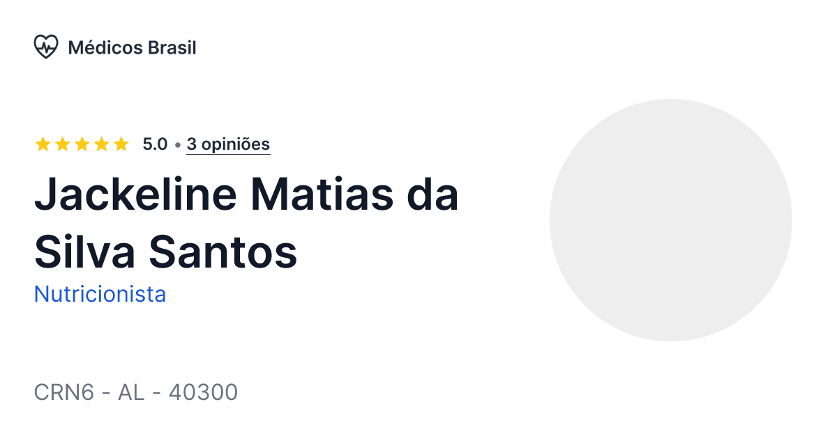 Jackeline Matias da Silva Santos - Nutricionista | Médicos Brasil