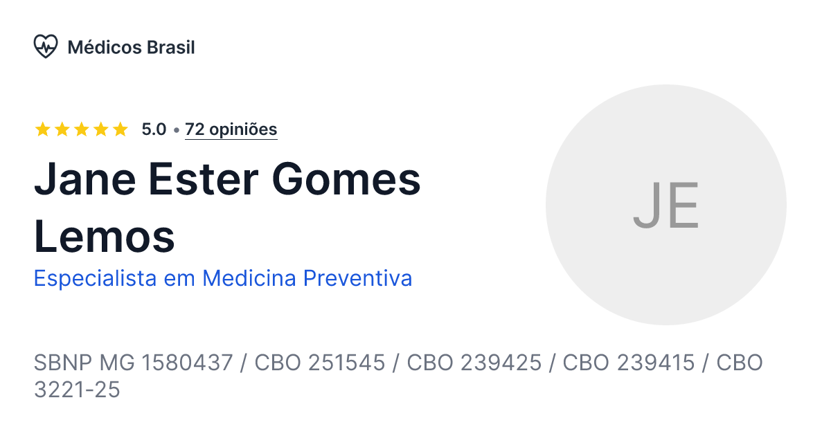 Jane Ester Gomes Lemos - Especialista em Medicina Preventiva | Médicos ...