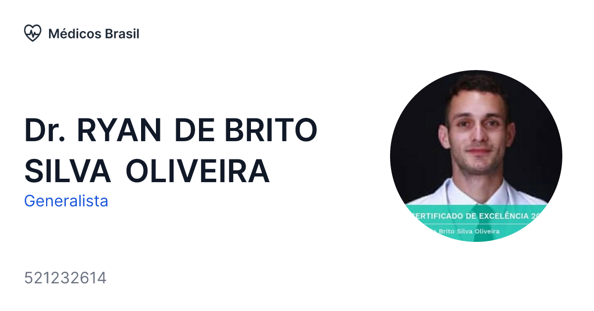 Dr. RYAN DE BRITO SILVA OLIVEIRA - Generalista | Médicos Brasil